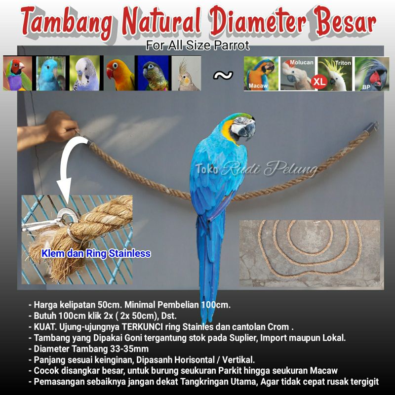 Jual Tambang Natural Tali Serat Gym Parrot for all parrot Parkit Hingga ...