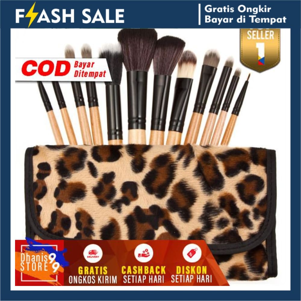 Jual Brush Make Up Kosmetik 12 Set with Sarung Leopard Kuas Makeup ...