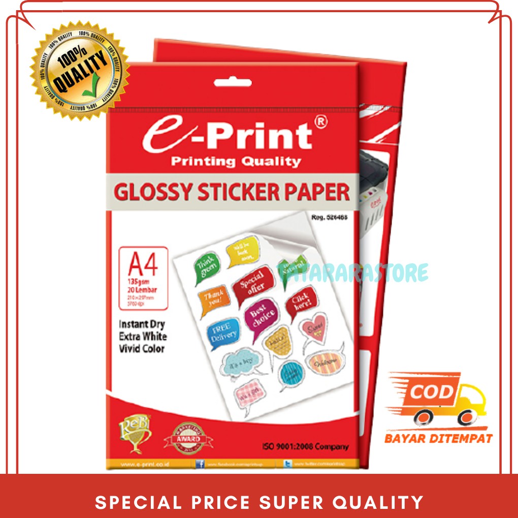 Jual Kertas Stiker Sticker Glossy Glosy A4 135 Gsm EPRINT Paper Stiker ...