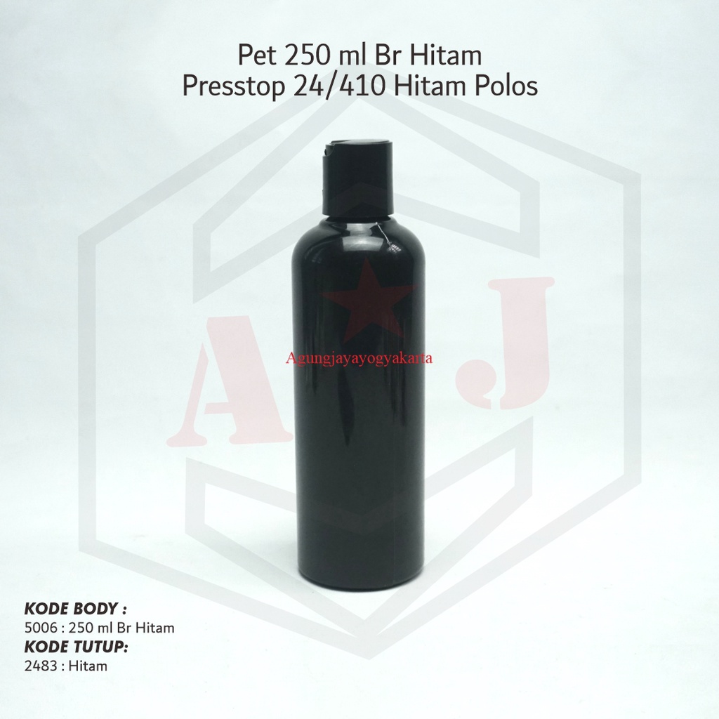 Jual Botol 250 ml Hitam Presstop Polos / Botol Pet 250 ml Hitam Tutup Presstop / Botol Isi Ulang ...