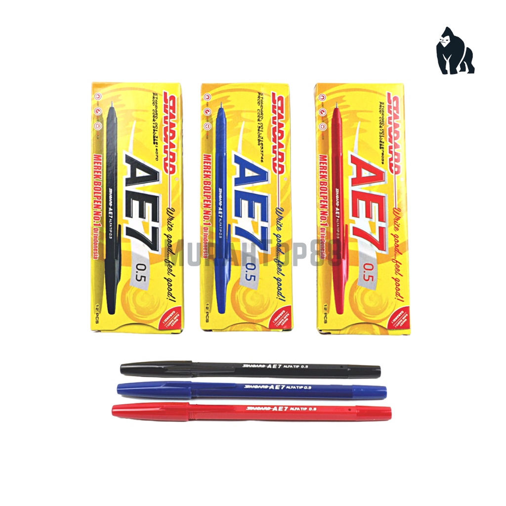 Jual Pulpen Standard AE7 / Ballpoint Bolpen Pen Hitam Biru Merah - [1 BOX isi 12 PCS] | Shopee ...