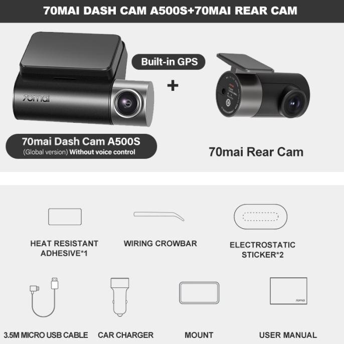 Jual 70MAI DASH CAM PRO PLUS A500S + REAR SET CAMERA BELAKANG CCTV ...