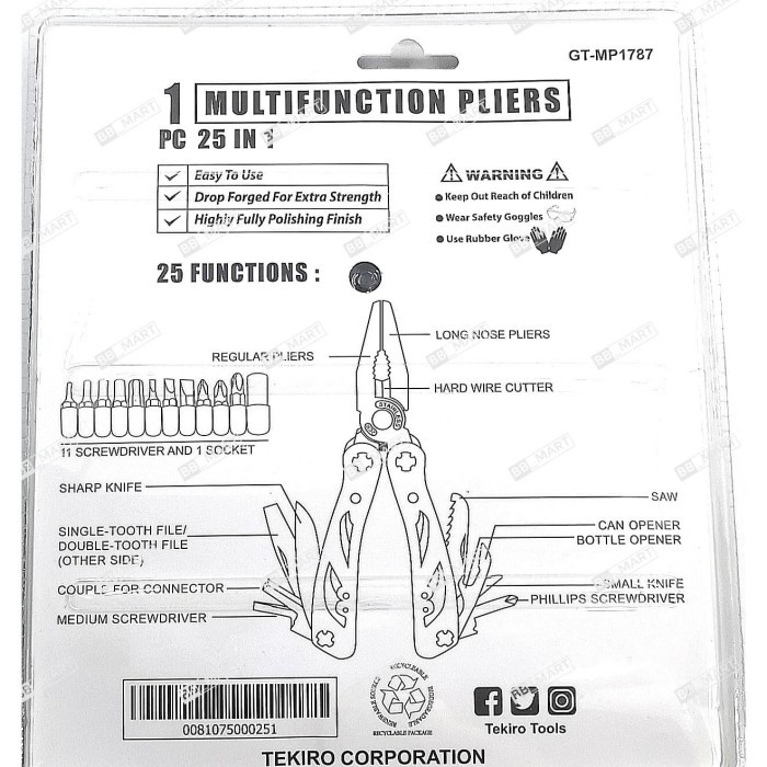 Jual Perkakas Tang Terlengkap, Tekiro Multifunction Pliers 25 In 1 ...