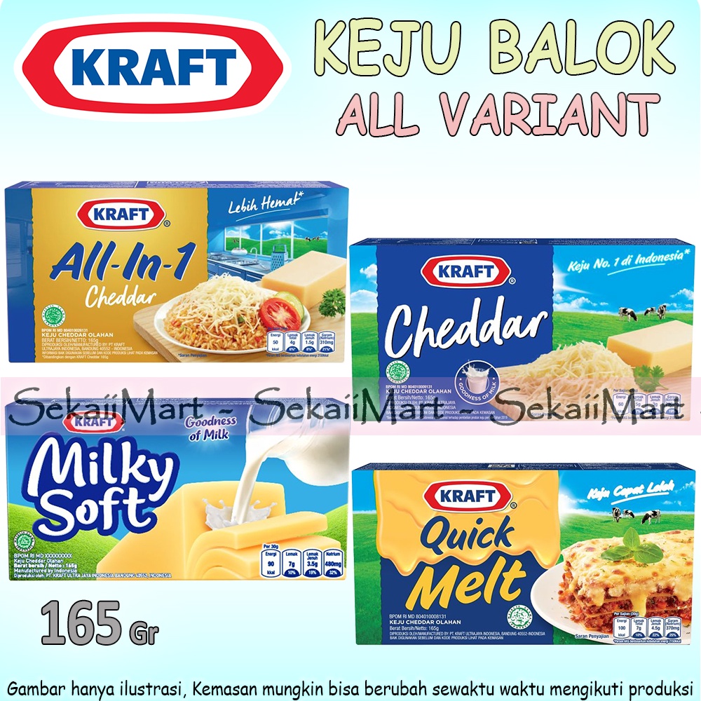 Jual KRAFT Keju Cheddar All Variant 160g - Cheese Cheddar / Milky Soft ...