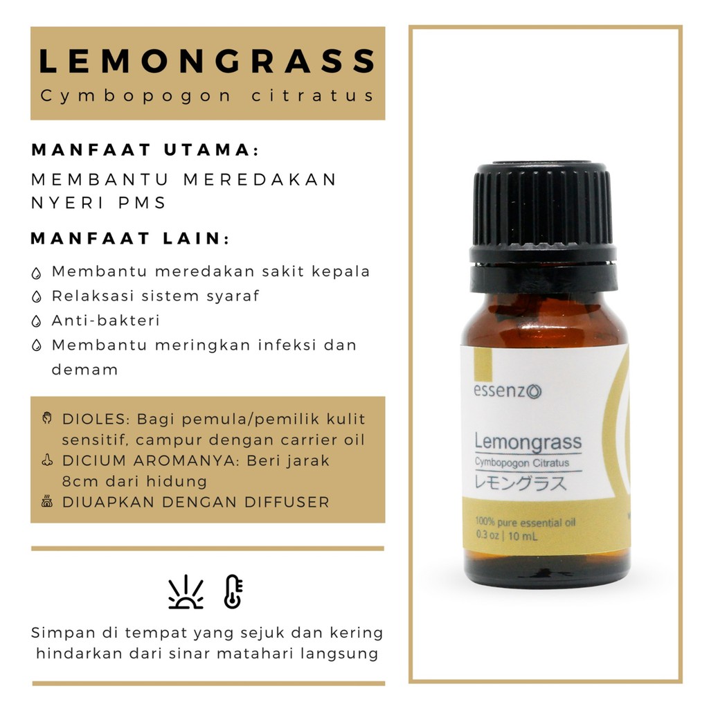 Jual Lemongrass Essenzo Essential Oil ( Nyeri PMS dan Haid ) | Shopee Indonesia