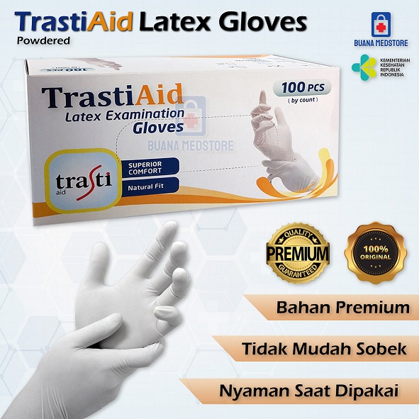 Jual TRASTI AID LATEX GLOVES TRASTIAID Sarung Tangan Karet Medis Latex ...