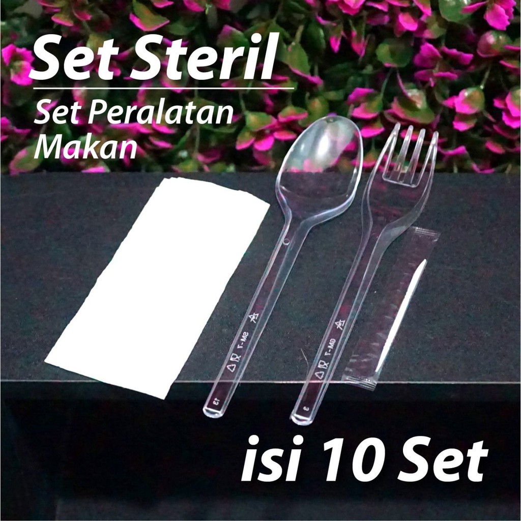 Jual [10 set] Set Peralatan Makan Steril - Sendok Garpu Tusuk Gigi Tisu ...