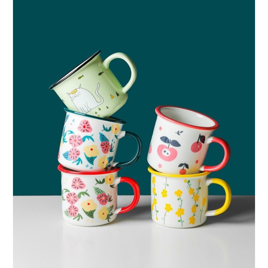 Jual Creative Retro Flower Ceramic Mug / Gelas Keramik Bunga Kucing ...