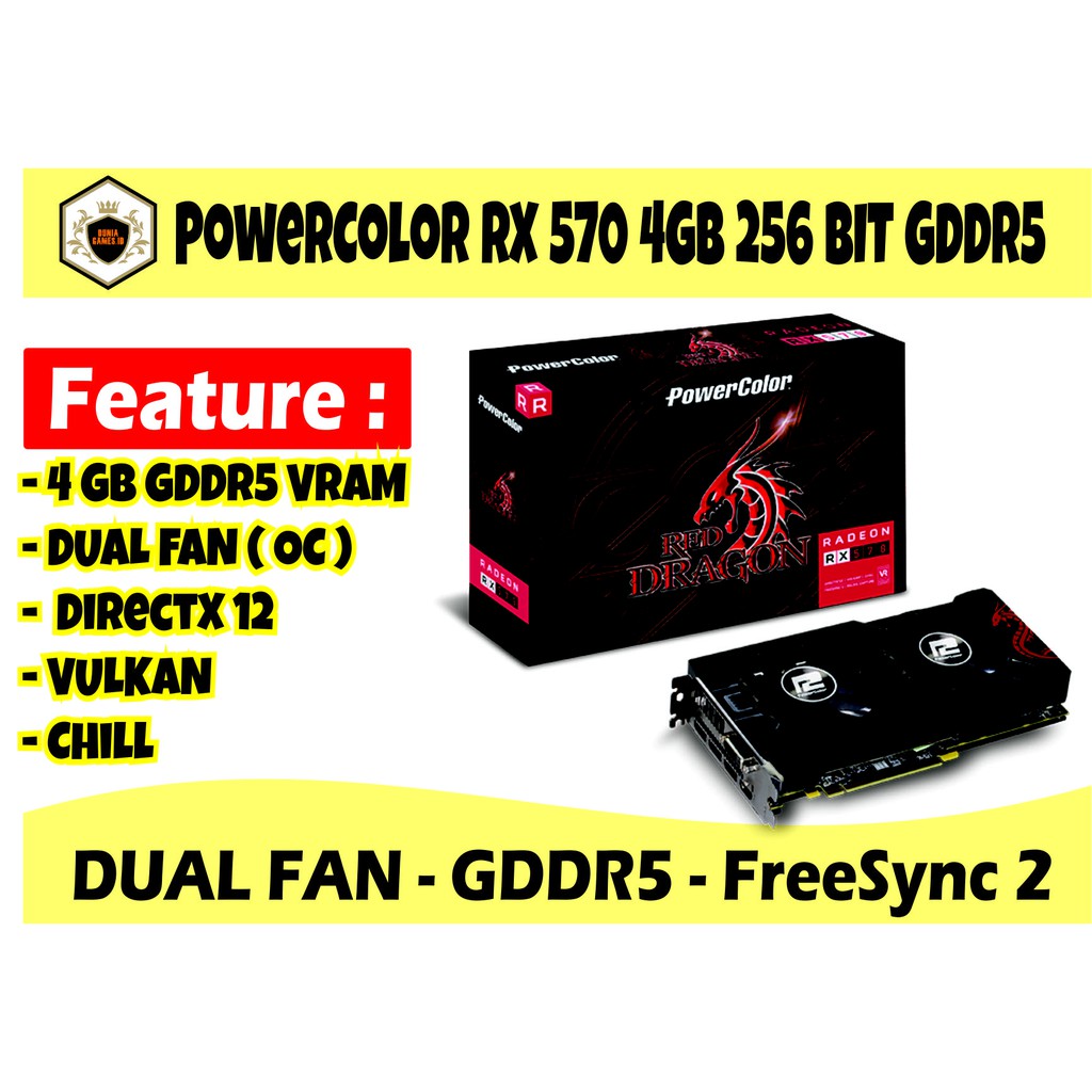 Jual VGA Powercolor RX 570 4GB GDDR5 256 BIT RED DRAGON | Shopee Indonesia