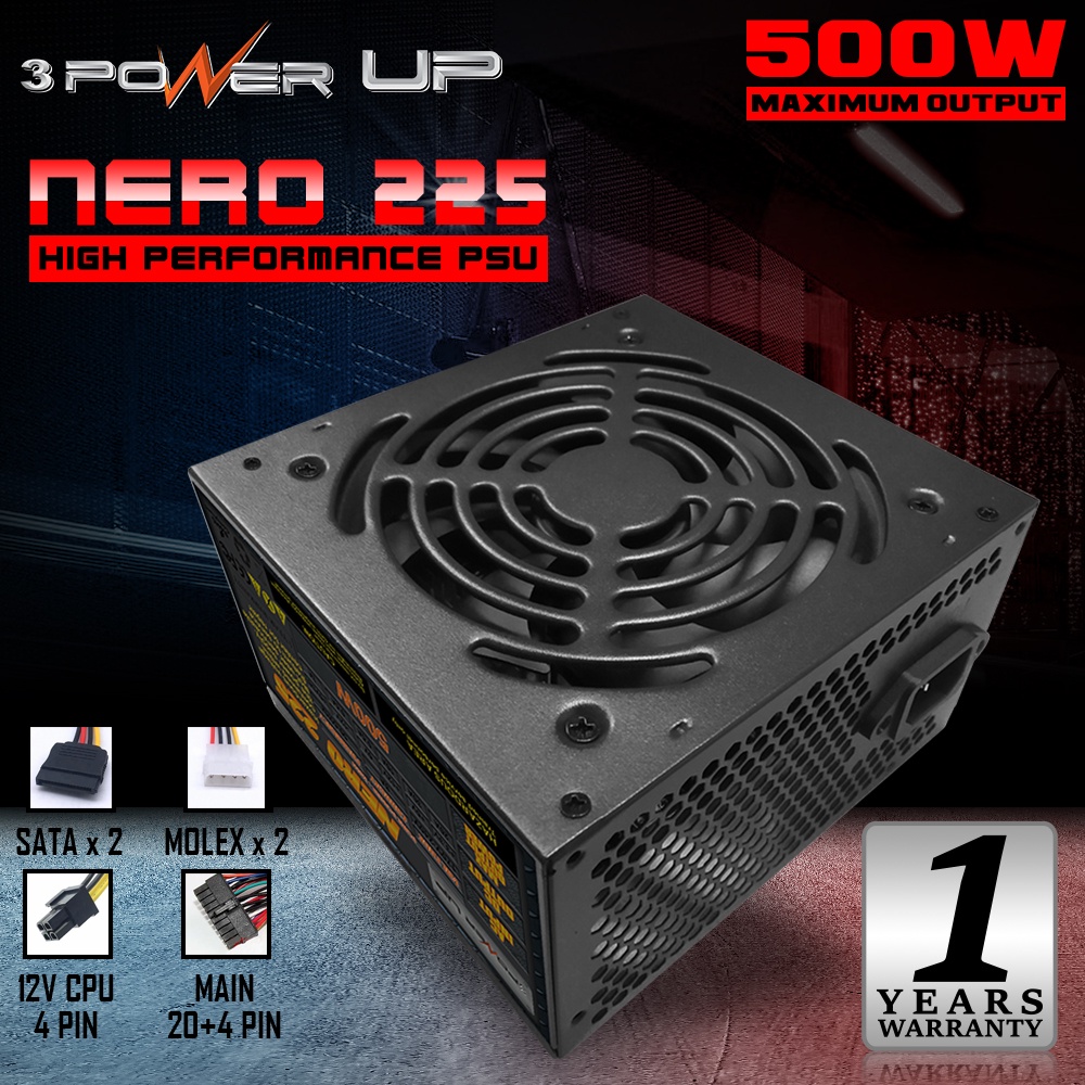 Jual Power Supply PSU 500 Watt 3 Power Up NERO 225 FAN Silent Fan - PSU 500W - PSU Pure Power ...