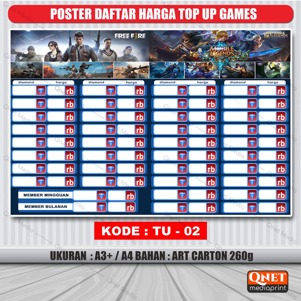 Jual POSTER KONTER DAFTAR HARGA KUOTA GAMES (CUSTOM) | Shopee Indonesia
