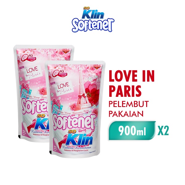 Jual Soklin Softener Pelembut Dan Pewangi Pakaian Merah Love In Paris Pouch 900 ml x2 | Shopee ...