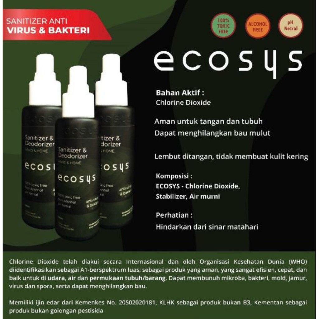 Jual ecosys Spray Hand Sanitizer 100 ml - Klorin dioksida , Chlorine ...