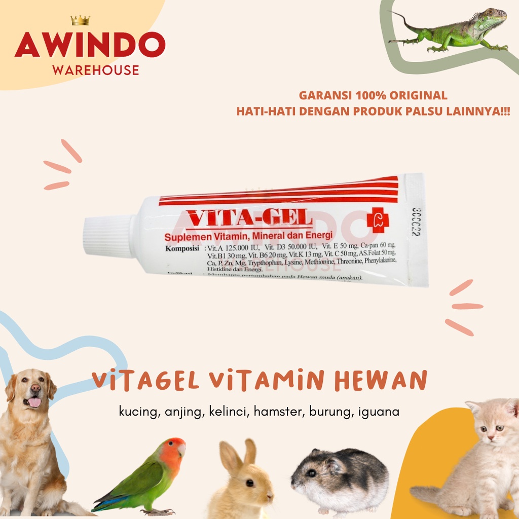 Jual VITAGEL - Obat Suplemen Vitamin Hewan Kucing Anjing Kelinci Hamster Burung Iguana VITA-GEL ...