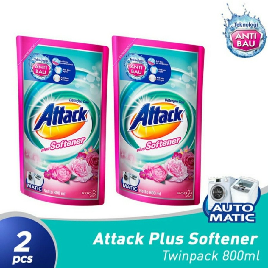 Jual Attack Liquid Deterjen Cair Plus Softener Refill Pouch 800Ml Twin Pack | Shopee Indonesia