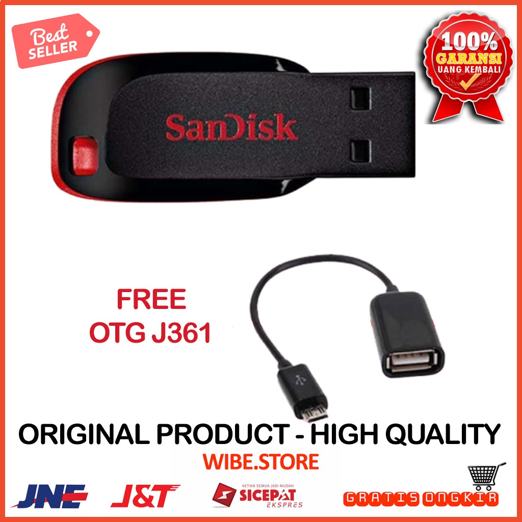Jual Flashdisk Otg SanDisk Cruzer Blade 32GB + Bonus OTG-J361 Desain Kompak Fashionable ...