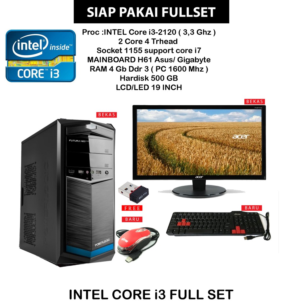 Jual PC CORE i3 / LCD 19" / Ram 4 Gb / HDD 500Gb / FULLSET SIAP PAKAI ...