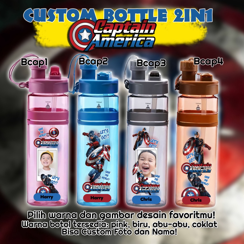Jual Custom Botol Minuman - 2in1 & My Bottle - Gambar Captain America ...