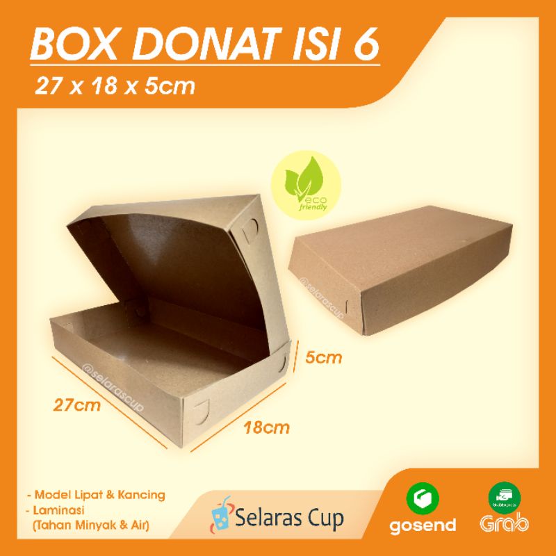 Jual ISI 50 - box donat isi 6 ukuran 27x18 bahan kraft coklat anti air ...