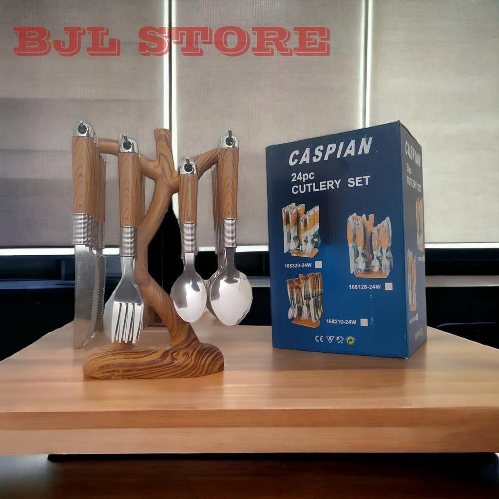 Jual Sendok Set Garpu Makan CASPIAN Bentuk Pohon Motif Kayu Isi 24Pcs ...