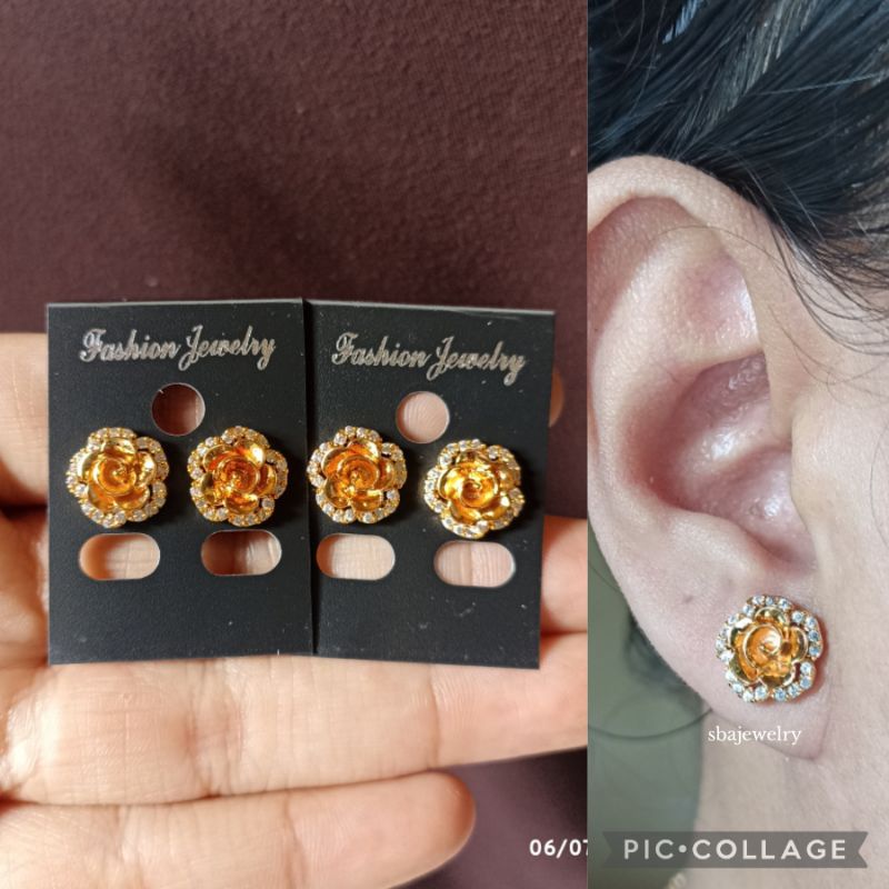 Jual giwang bunga yaxiya lapis emas 18k | Shopee Indonesia