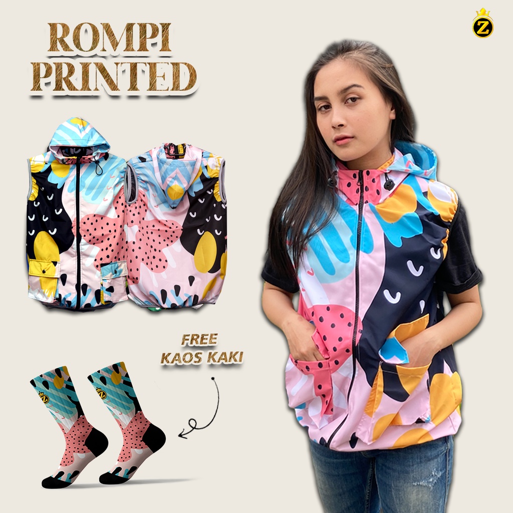 Jual Queenzie Rompi Printing Wanita Motif Bunga Vest Hoodie Bahan ...