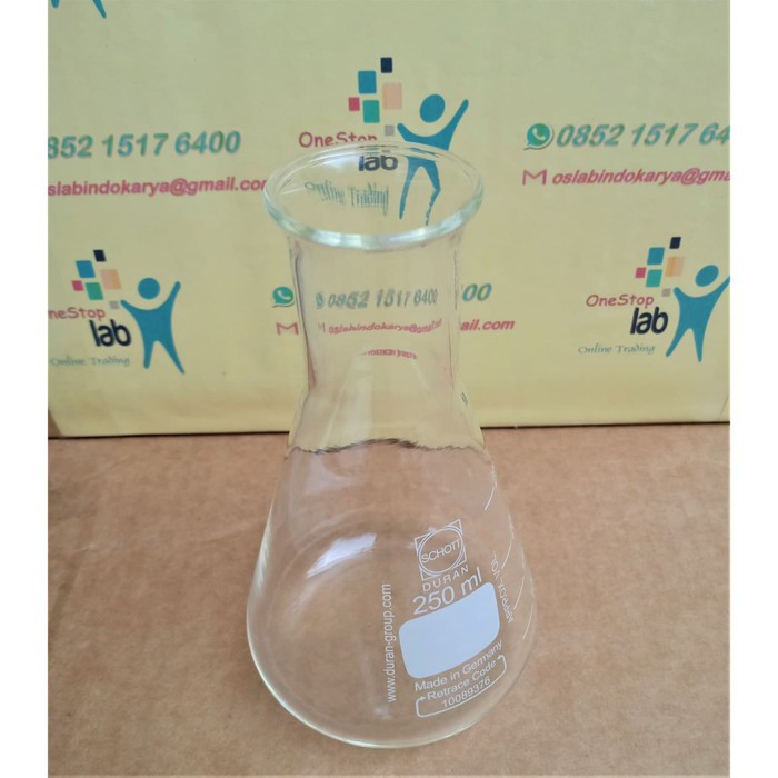 Jual DURAN Erlenmeyer Flask 250 ML Narrow neck labu erlenmeyer | Shopee Indonesia