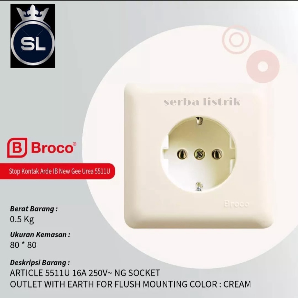 Jual STOP KONTAK ARDE BROCO CREAM INBOW 5511 NEW GEE SOCKET OUTLET | Shopee Indonesia