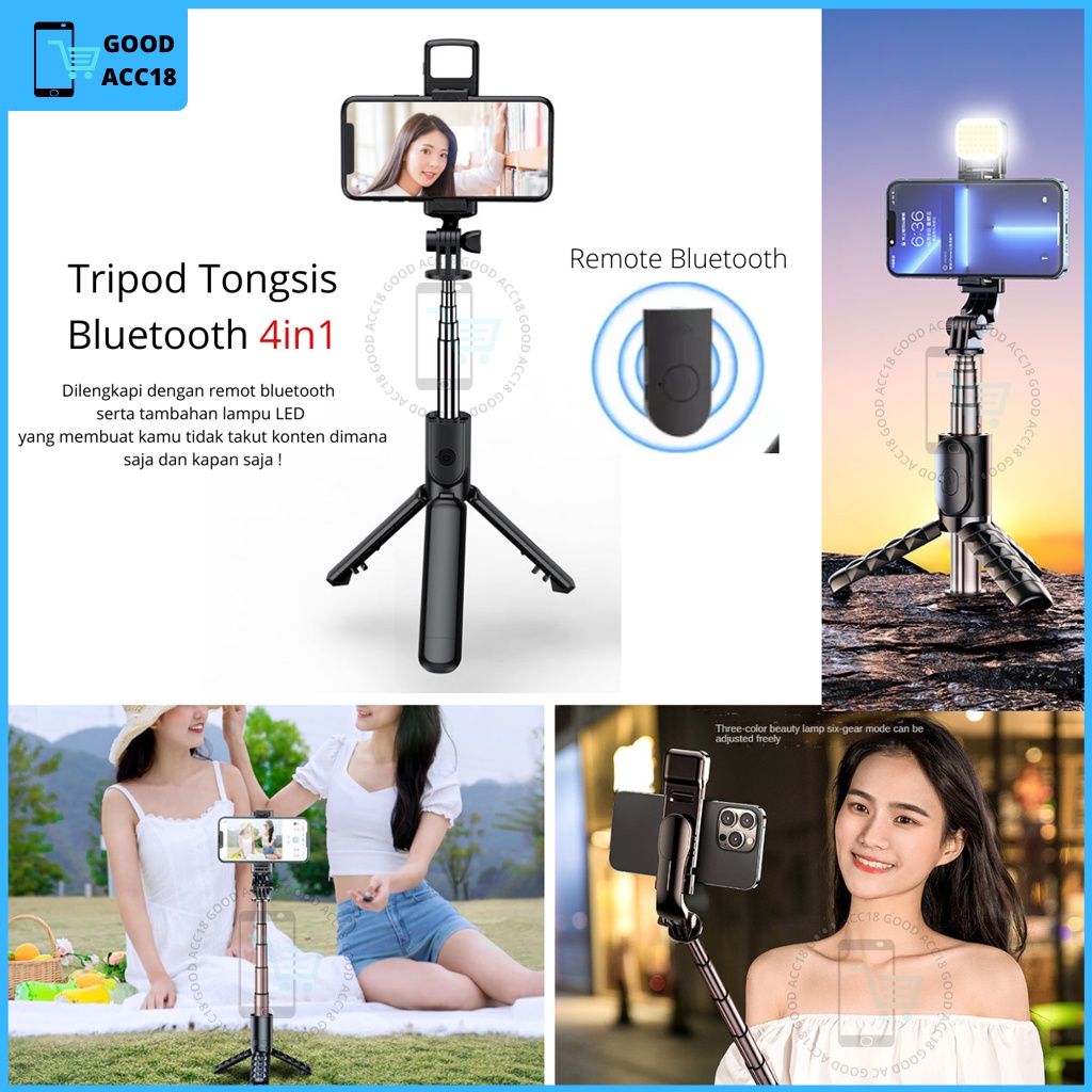 Jual Selfie Stick Remote Bluetooth Tripod With LED Tongsis Wireless 60CM 360 Derajat | Shopee ...
