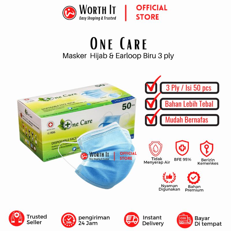 Jual Masker One Care Onecare Earloop ijin Bnpb3 ply Per box isi 50 pcs ...