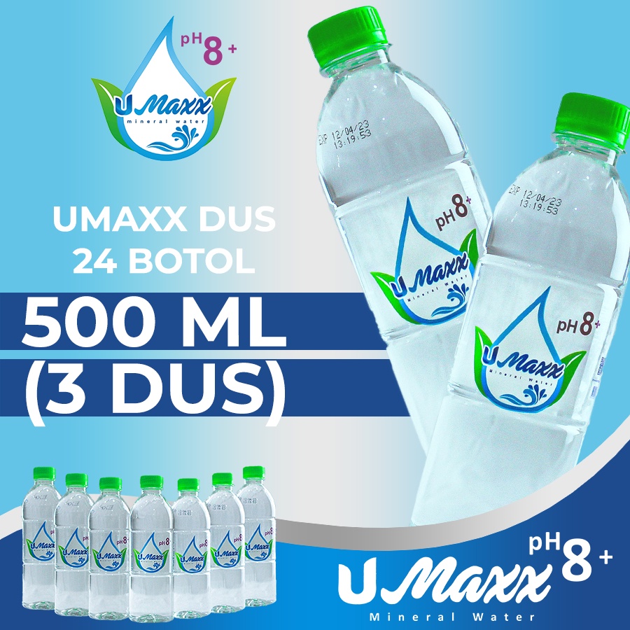 Jual Umaxx Mineral Water pH8+ Botol 500 ML 24Botol/Dos (3 Dus) | Shopee ...