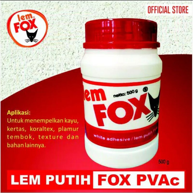 Jual LEM FOX PUTIH PVAc kayu kertas koraltex plamir plamur tembok texture kemasan botol PVAc ...