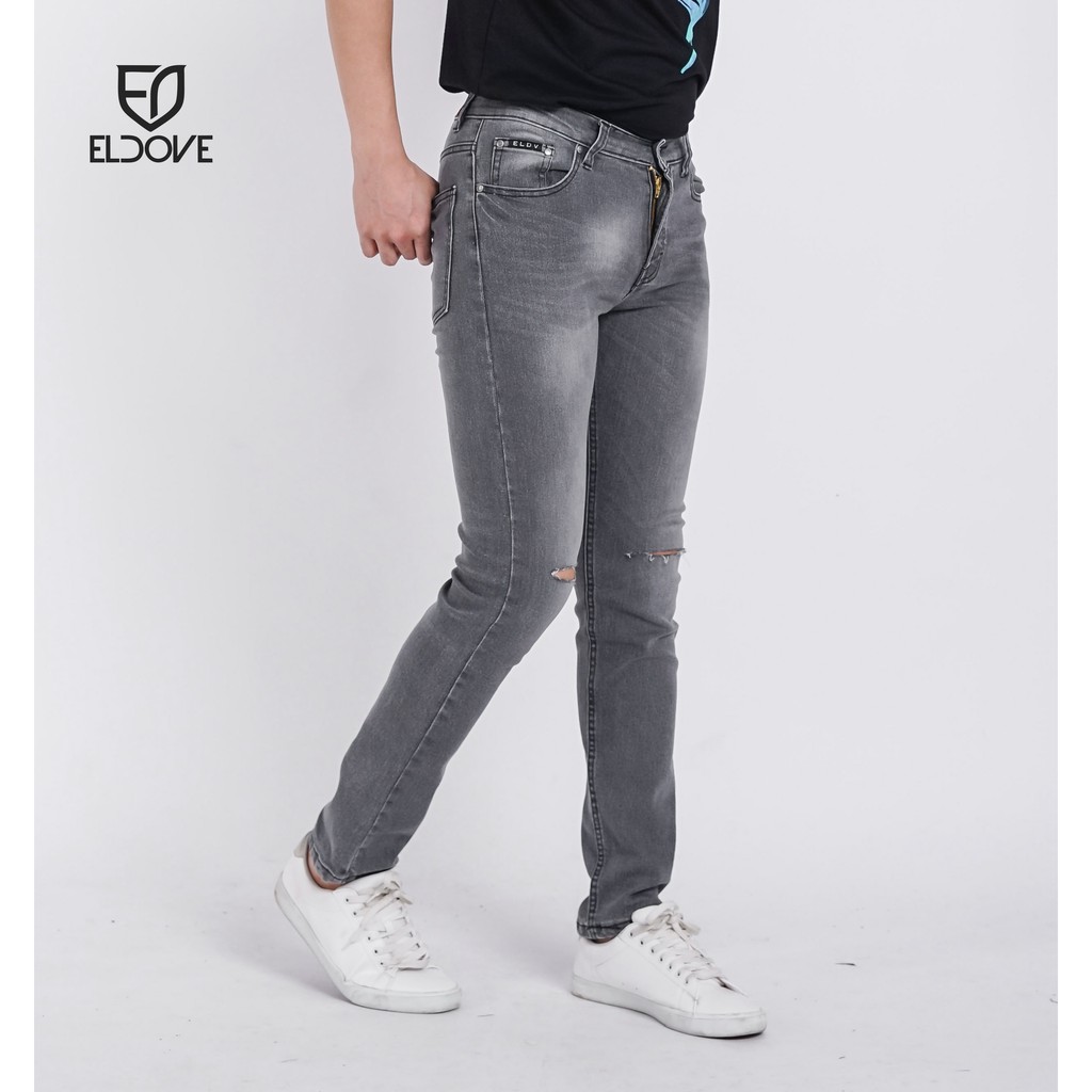 Jual Eldove Denim Jeans Stretch Ripped Medium Grey 2044 | Shopee Indonesia