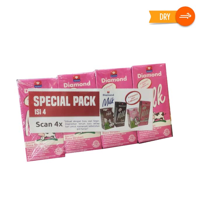 Jual DIAMOND UHT MILK STRAWBERRY 200 ML SPC PACK 4 PCS | Shopee Indonesia