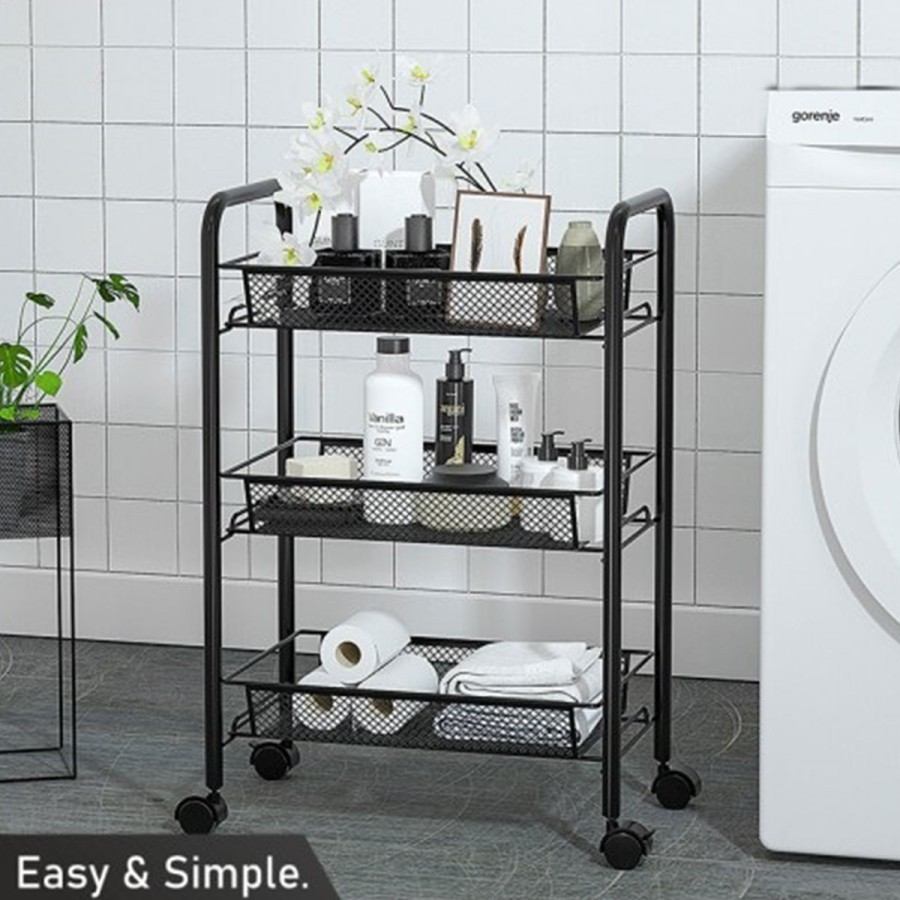 Jual RAK TROLLEY DORONG 3 TINGKAT BESI / RAK TROLI SALON / RAK TROLI DAPUR / KAMAR MANDI ADA ...