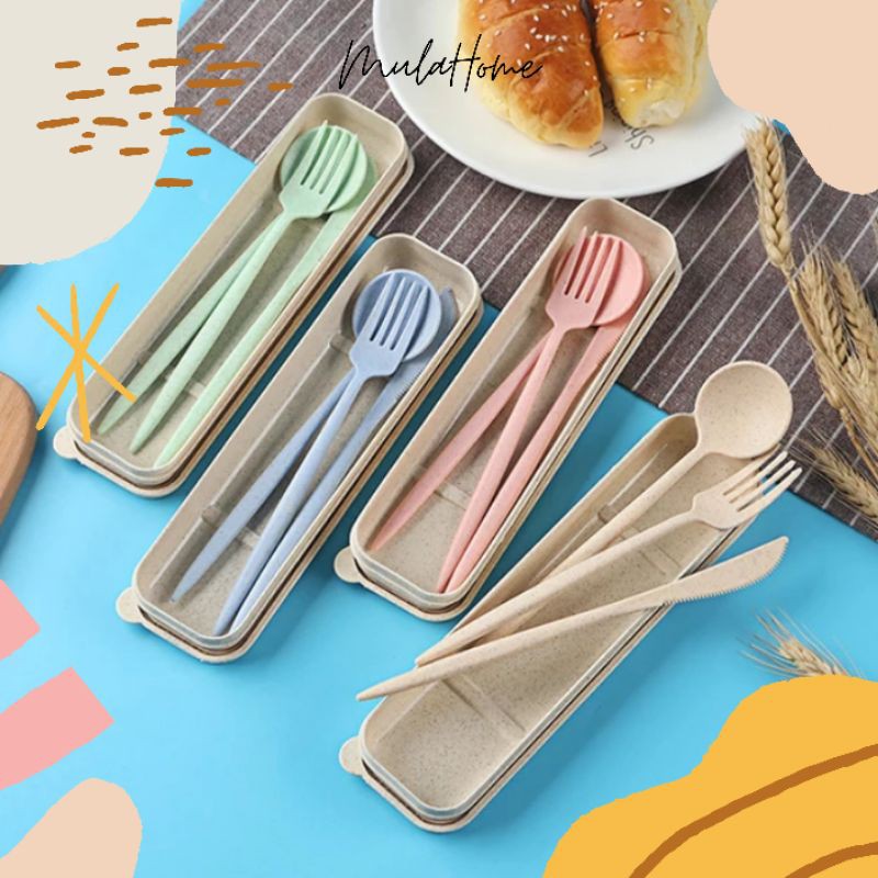 Jual KATLARE Set Sendok Garpu Pisau Wheat Straw Eco Friendly | Shopee Indonesia