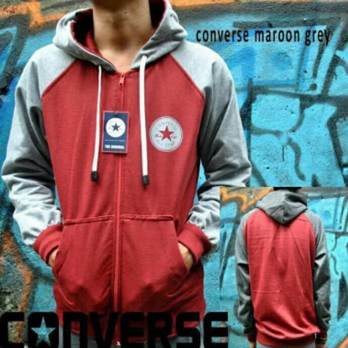 Jual Jaket Converse Marun Grey | Shopee Indonesia