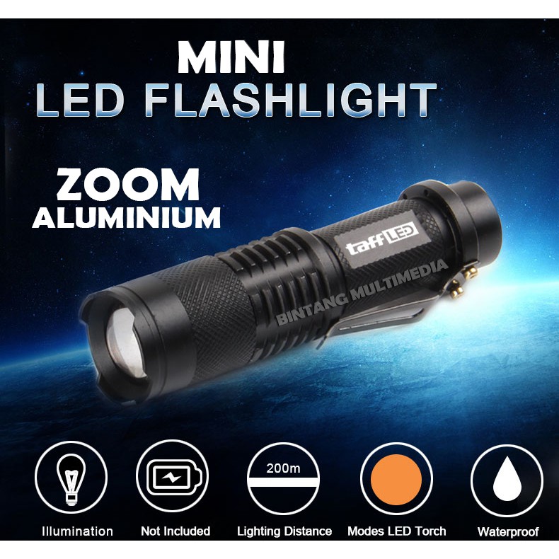 Jual Pocketman Senter LED Flashlight Police SWAT Mini Saku Zoom Outdoor ...
