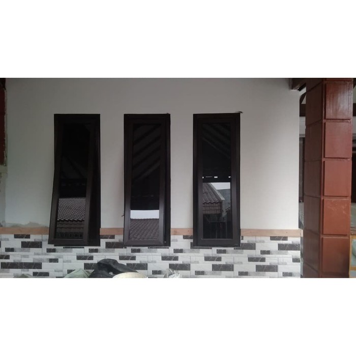 Jual jendela aluminium cesment alumunium warna coklat dengan kaca riben ...