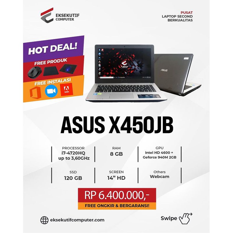 Jual Jual Laptop Gaming Asus X450JB i7 Nvidia RAM 8GB SSD | Shopee ...