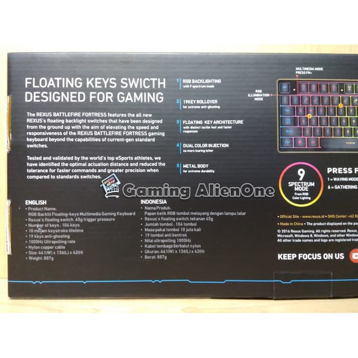 Jual Terlaris Rexus K9 RGB Fortress Backlit Floating Keys Gaming ...