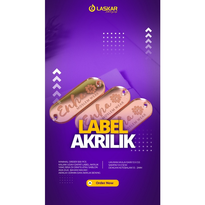 Jual minimal order 100 pcs / label akrilik / akrilik hijab / lebel ...