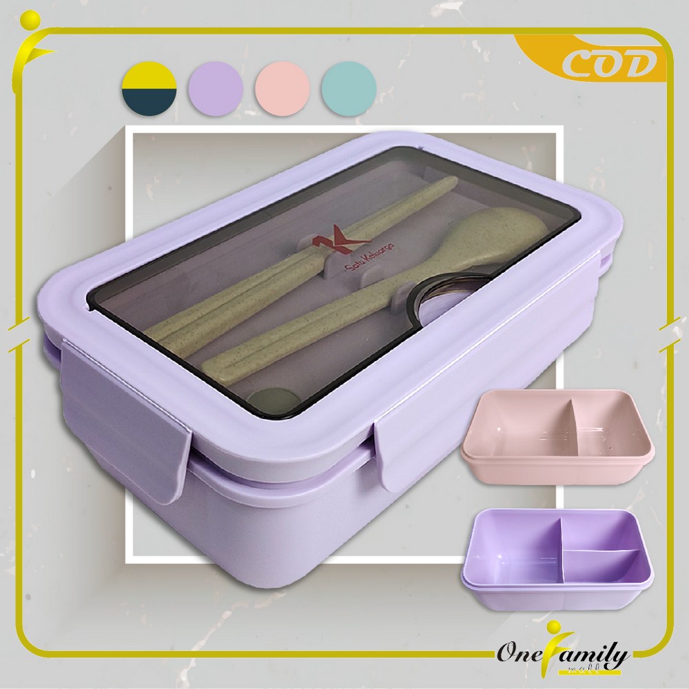 Jual ONE-C479 Tempat Makan Lunch Box Set Free Sendok Garpu Kotak Makan Transparant Bento Box ...