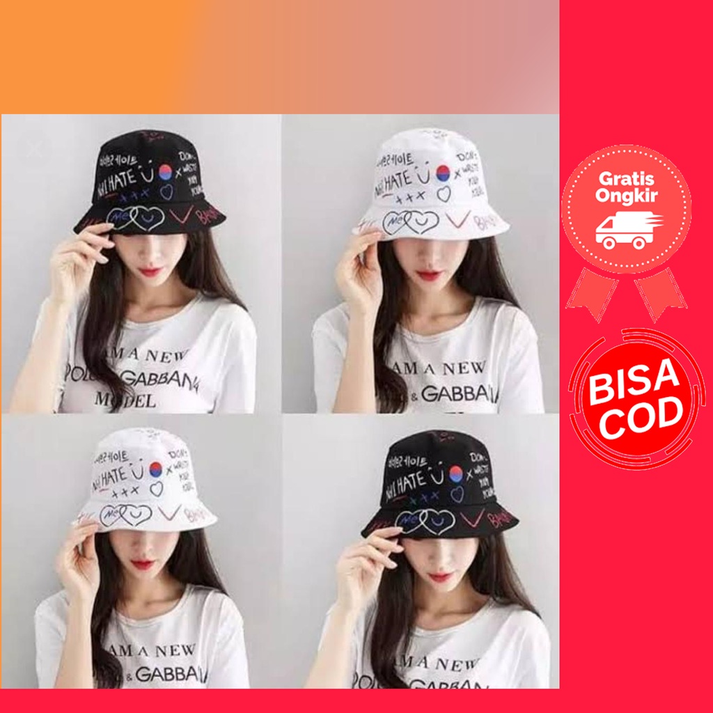 Jual TOPI BUCKET HAT kOREA LAKI CEWE SABLON BADAS BOLAK BALIK - TOPI ...