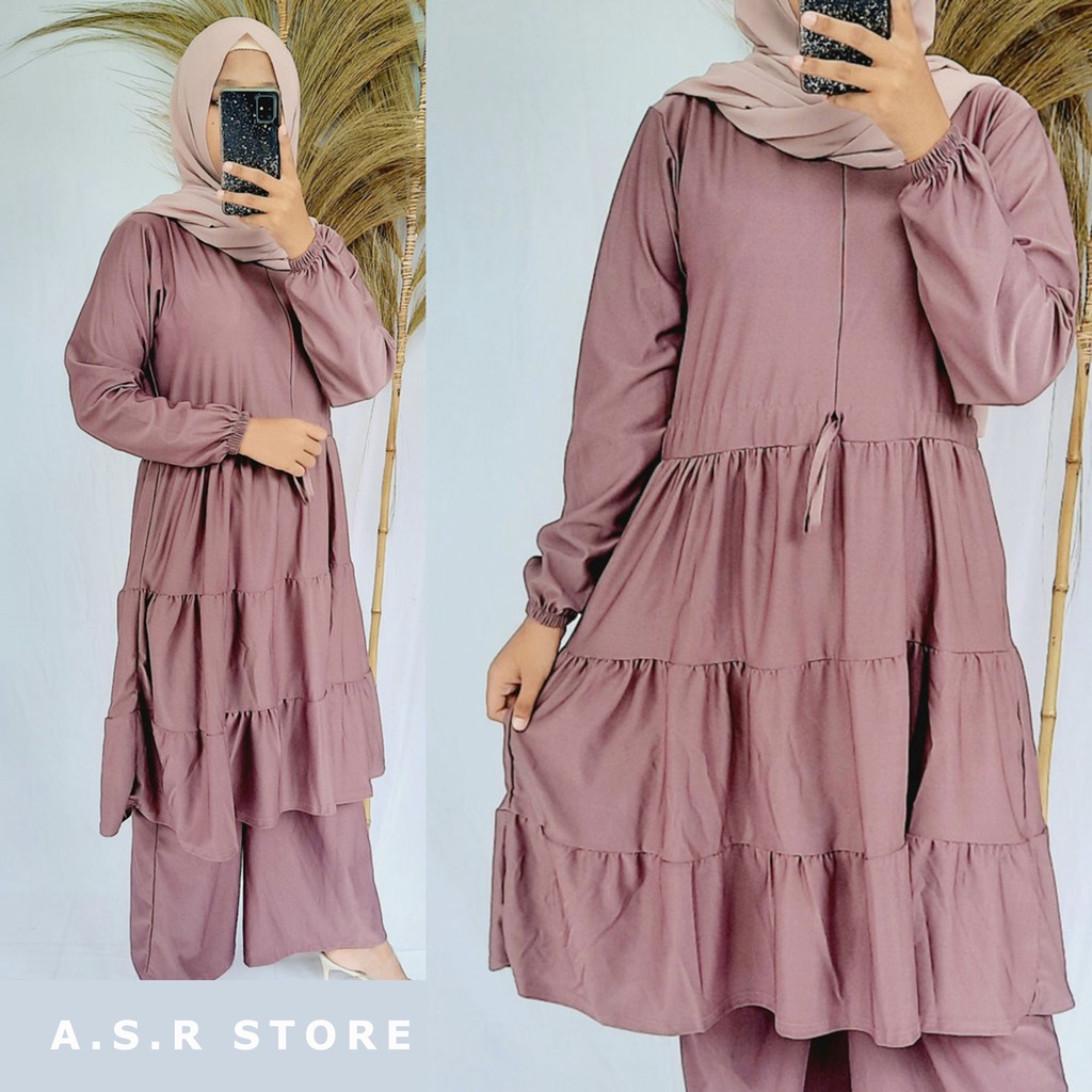 Jual ONE SET MUSLIM MODERN 2IN1// LONG TUNIK SETELAN CELANA MODEL ...