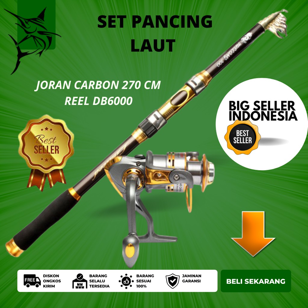 Jual Set Alat Pancing Laut Kekuatan 20kg Joran 2.7 M Reel debao DB6000 ...