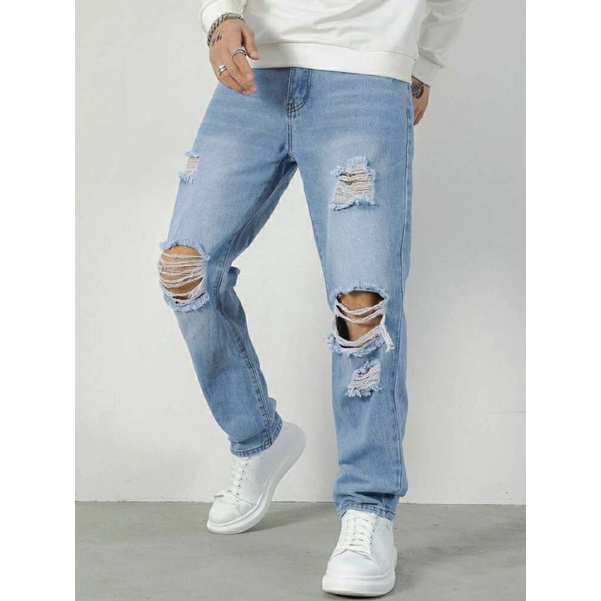 Jual CELANA SOBEK PRIA RIPPED JEANS ROBEK KOYAK STANDAR BASIC REGULER ...