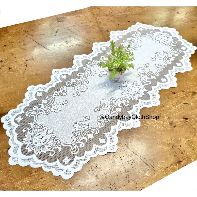 Jual Taplak Meja Tamu Oval 50 x 115 cm Bahan kain Polyester Corak Bunga ...