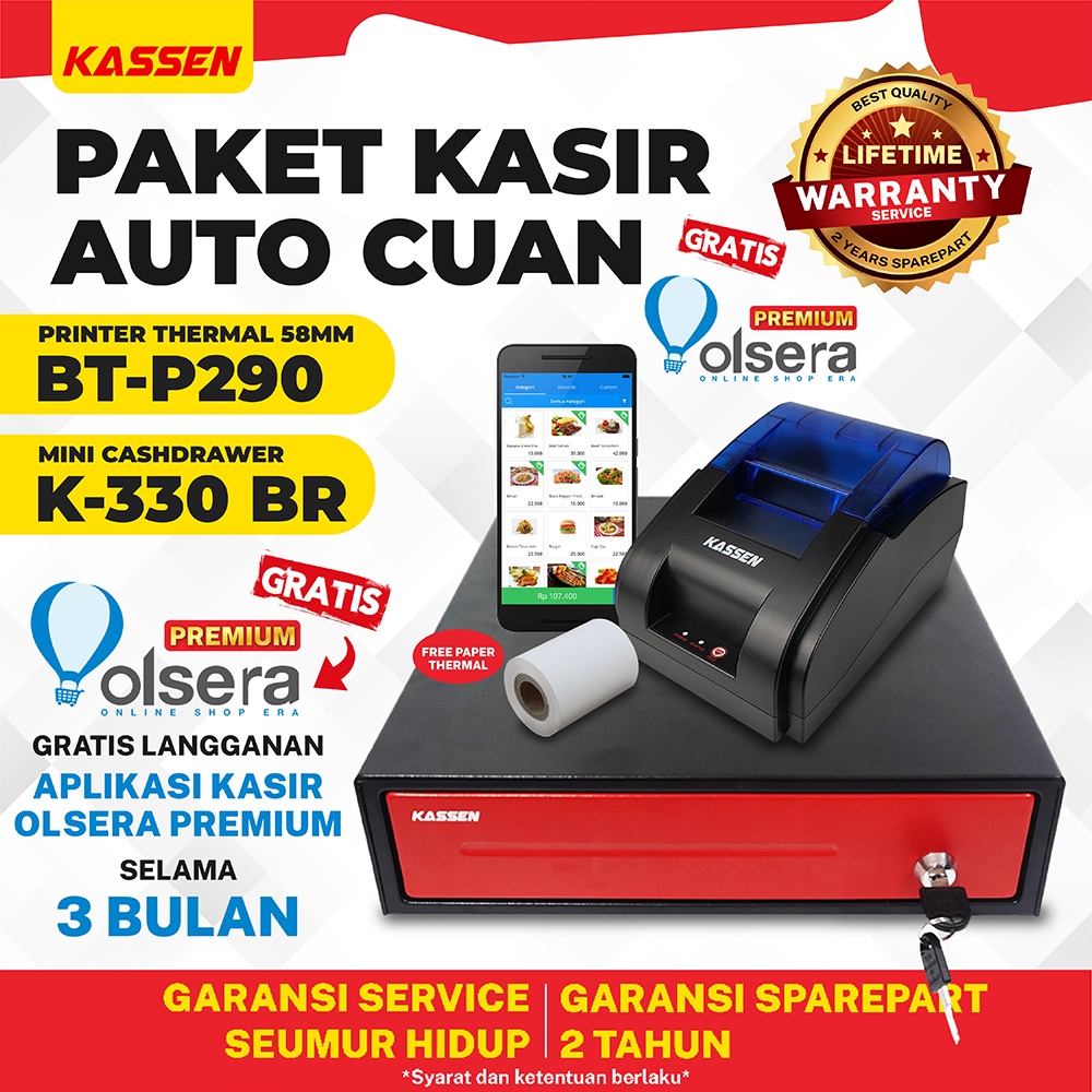 Jual PAKET KASIR BISNIS UMKM PRINTER THERMAL KASSEN BT-P290 + CASDRAWER ...