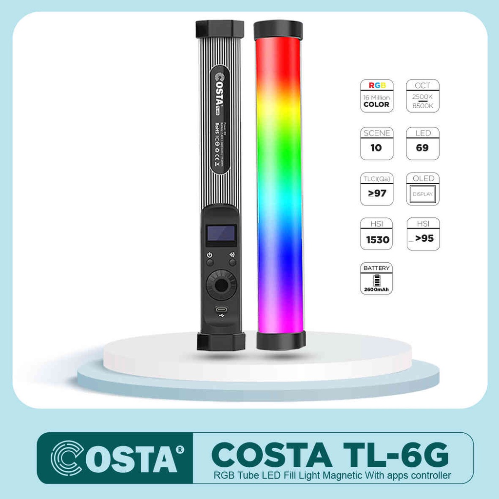 Jual COSTA TL-6g Tube Light RGB Magnetic APP Controller Studio Light ...